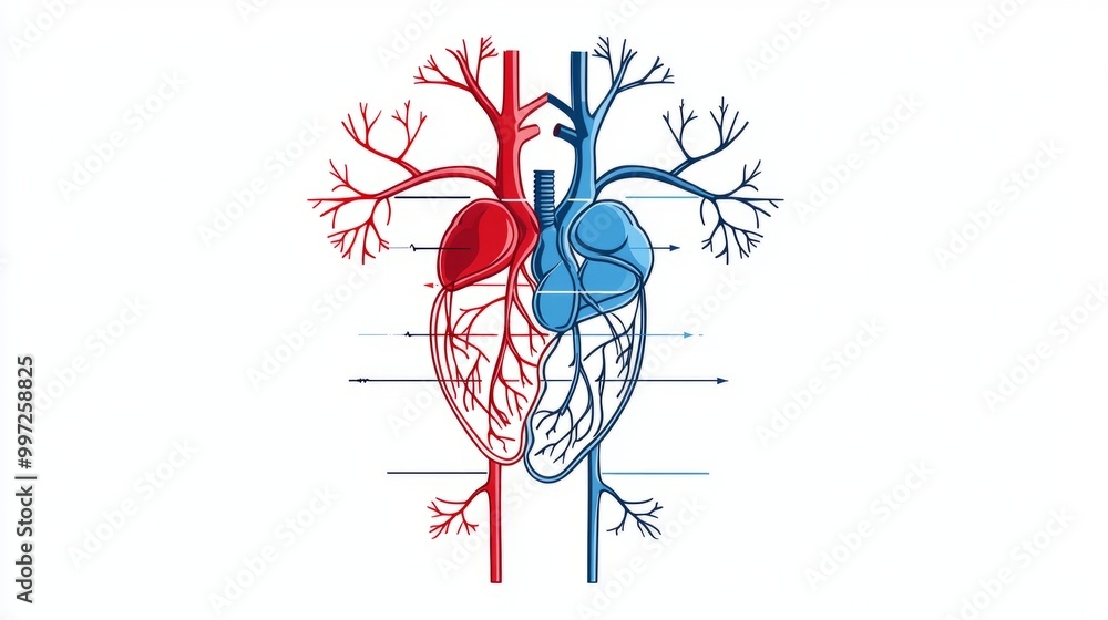 Diagram of the human heart illustrating blood circulation pathways ...