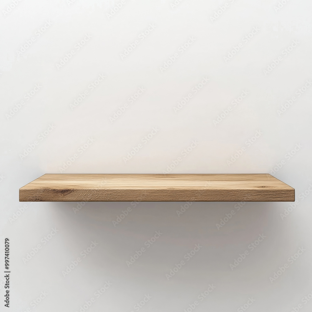 simple wooden shelf against white wall, showcasing minimalist design ...