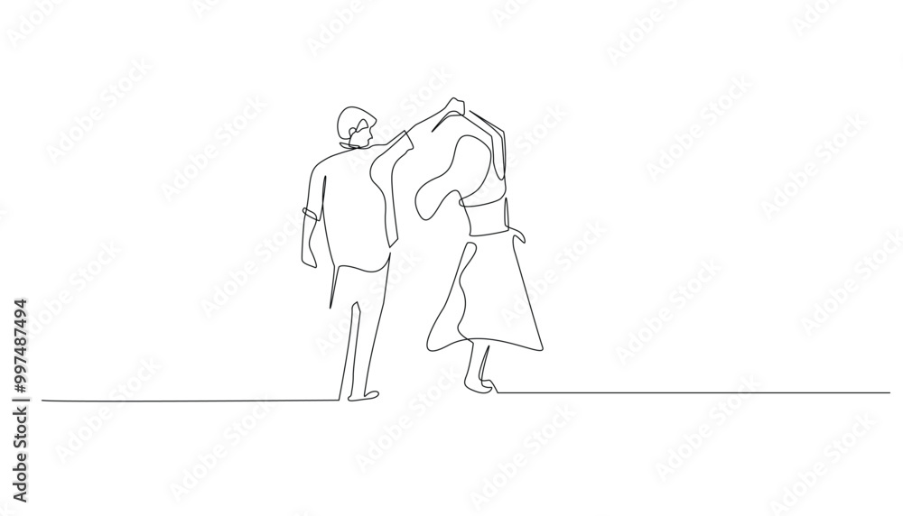 continuous line drawing of couples dancing.single line vector of men ...