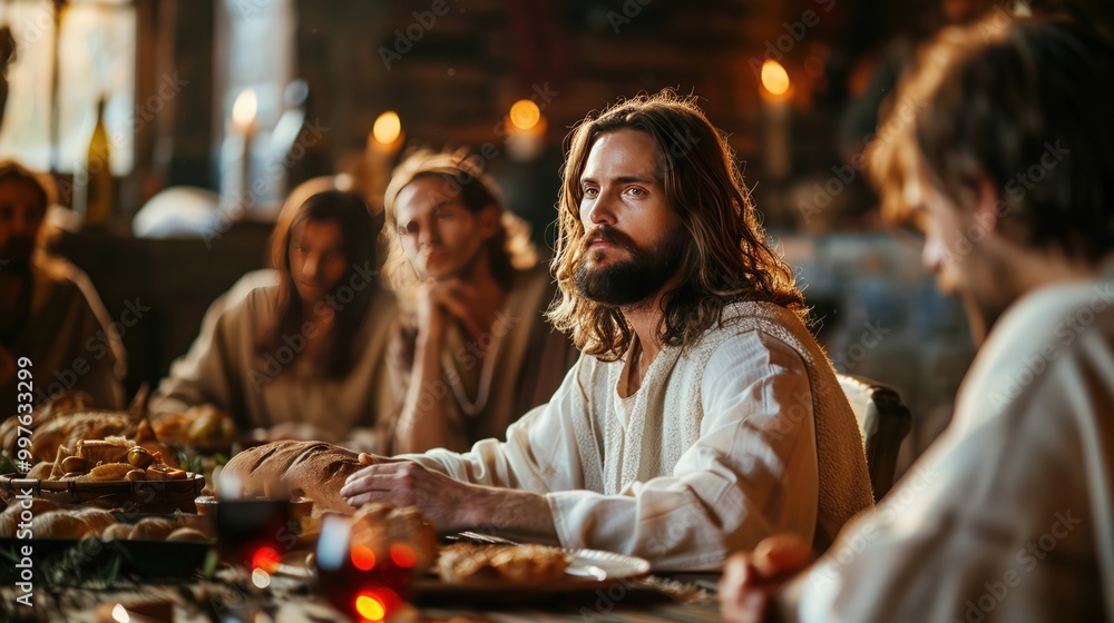 Jesus at the Last Supper breaking bread Stock Photo | Adobe Stock