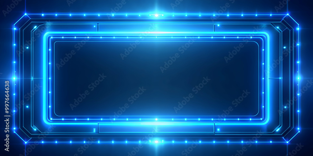 Glowing blue neon frame border with futuristic cyberspace design, neon ...