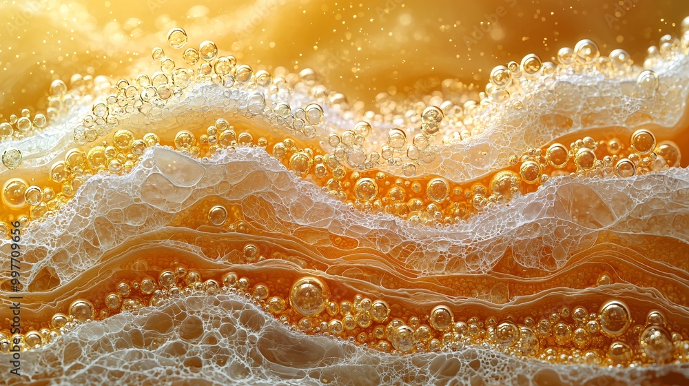 A cross-section of skin, showing golden bubbles traveling between the ...
