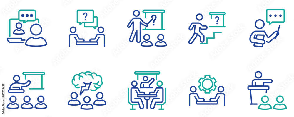 workshop training online course conference icon set human resource ...