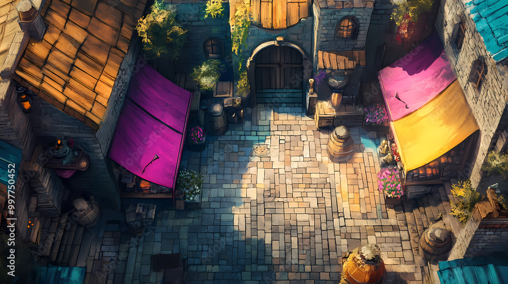 Dnd battlemap gnome shop battlemap: colorful marketplace fantasy ...