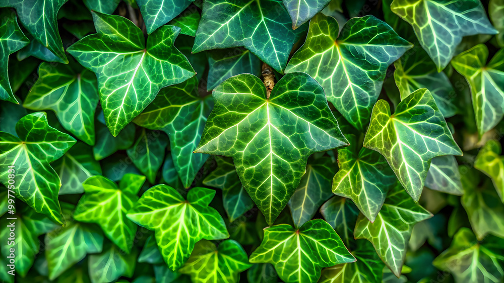 Close up of poisonous Ivy plant with vibrant green leaves in isolated ...