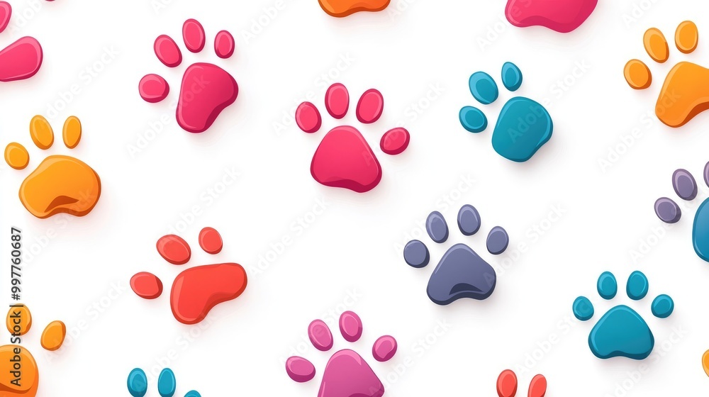 Vector Flat Illustration of Various Paw Prints. Pastel Color Palette on ...