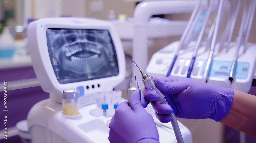 Dentist using apex locator for a precise root canal treatment measuring ...