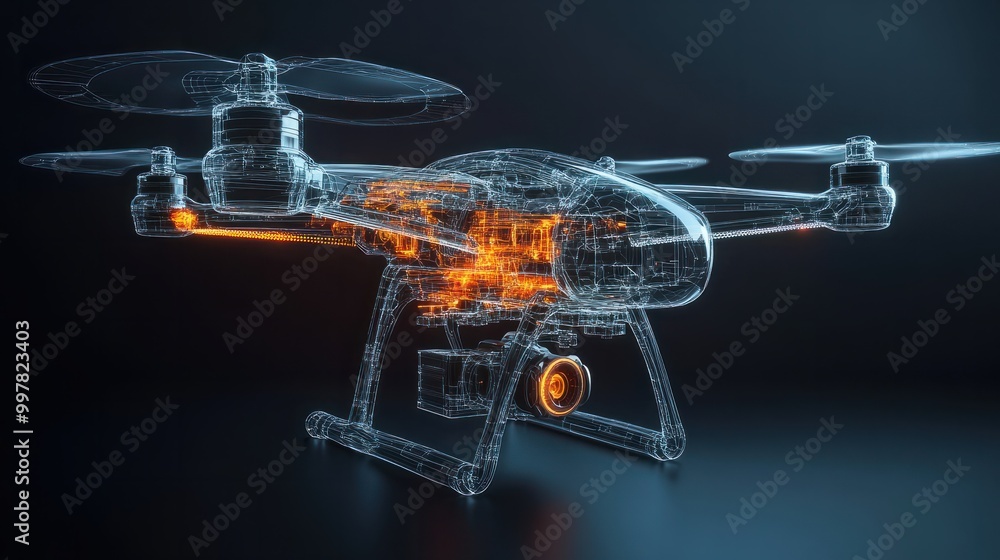 X-ray like visualization of a drone showcasing internal design and ...