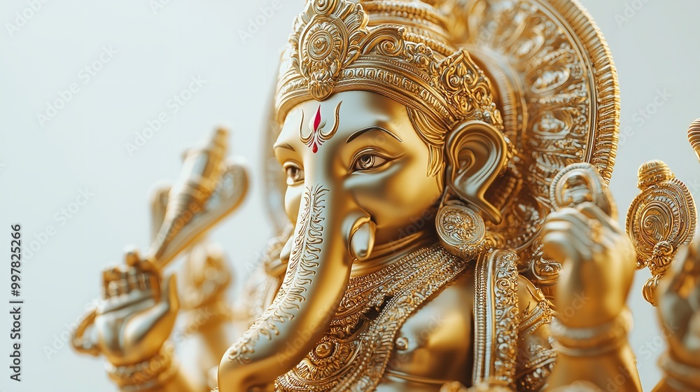 brass statue of ganesha with multiple hands sitting on a lotus with ...