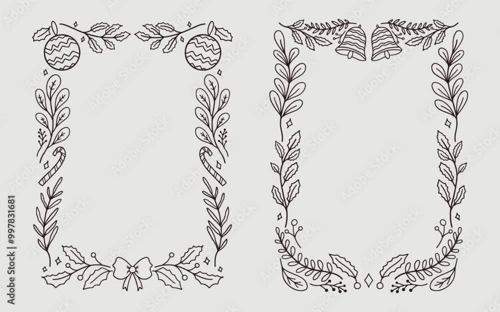 Christmas frame, border, Background. cute illustration bell, flower ...