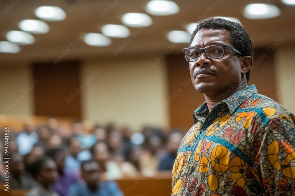 Man standing front large group people lecture hall A stands Stock Photo ...