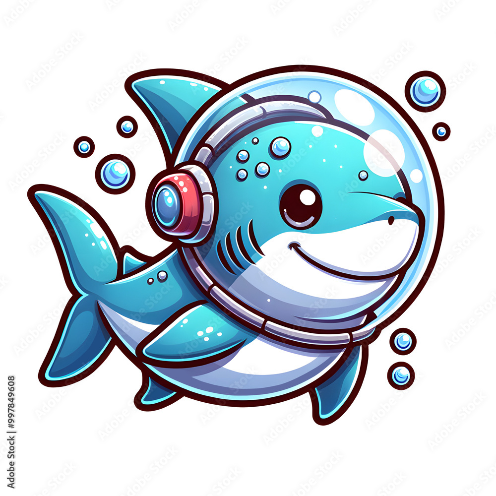 Cartoon illustration (PNG 300 dpi), Cute shark diver Stock Photo ...