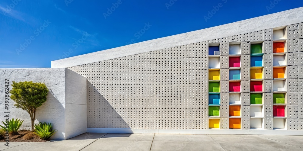 Textured white stucco cinder block wall serves as a versatile backdrop ...