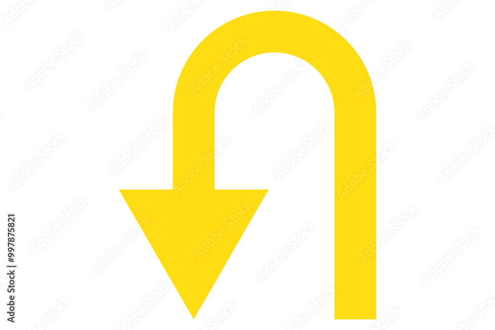 Black go back return arrow icon, simple vector u turn shape pointer ...