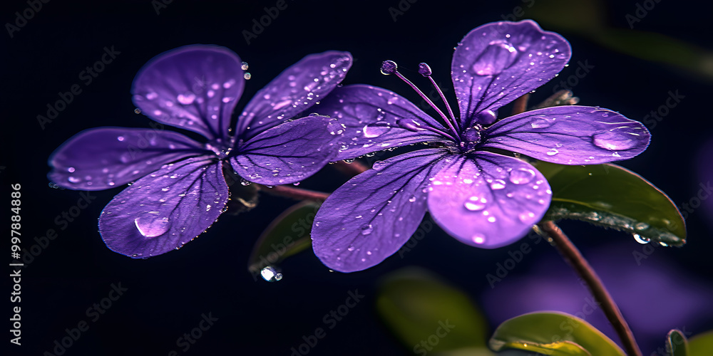 beautiful elegant purple color flowers and waterdrops on purple color ...