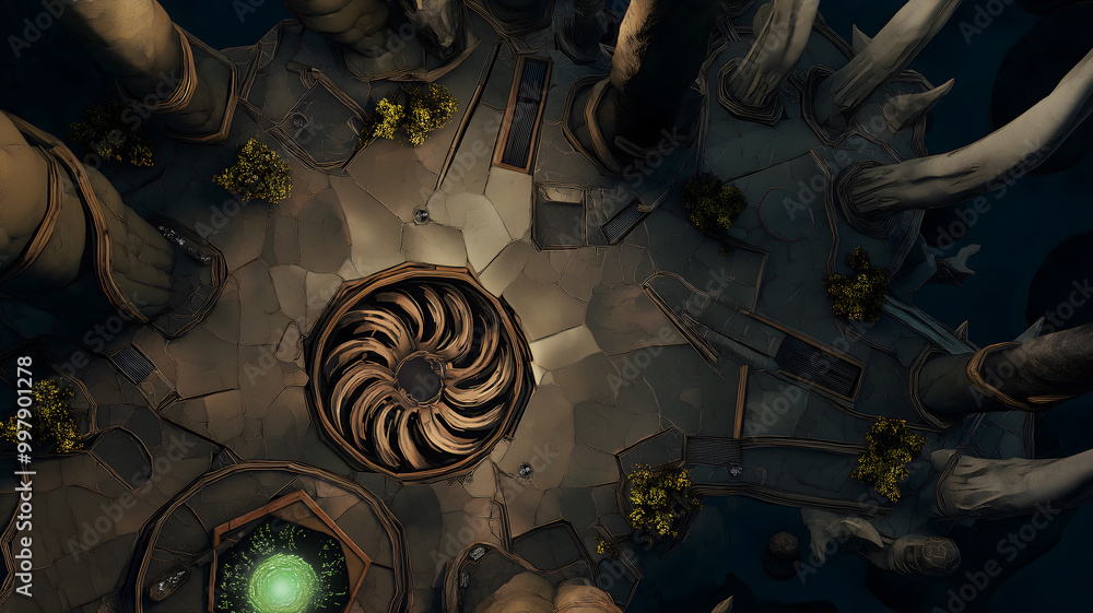 Ilustração Alien Building Battle Map for Sci-Fi DnD, Top-Down Tabletop ...