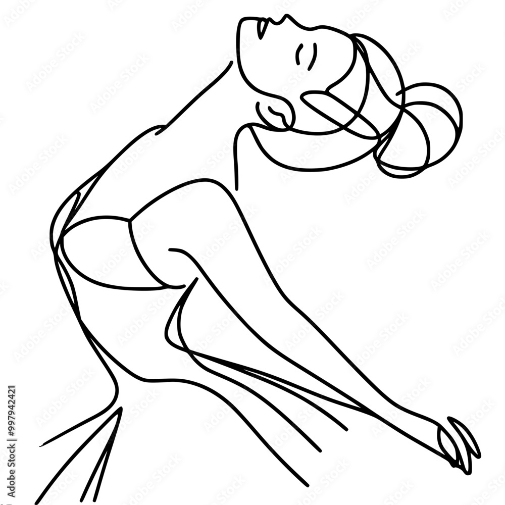 Minimalistic line drawing of a ballerina leaning back, gracefully ...