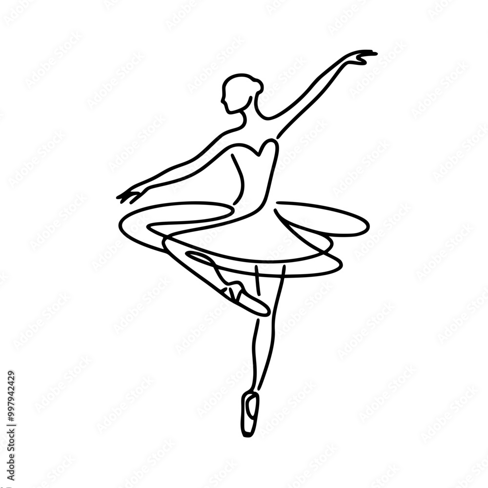 Line drawing of a ballerina in a dance moment, spinning on one leg on ...