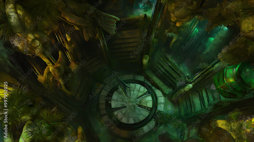 Foto de Stock Alien Temple Battle Map for Sci-Fi DnD, Top-Down Tabletop Role-Playing Game Map ...