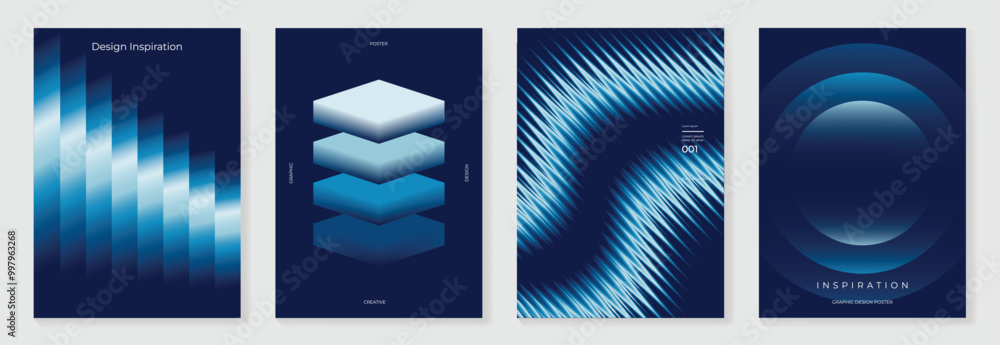 Modern gradient poster background vector set. Abstract cover template with monotone perspective ...