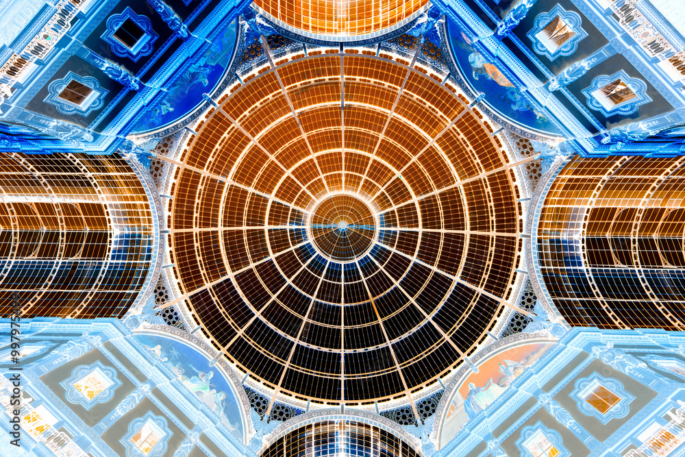Graphic pattern in inverted colours Negative illusion of a glass cupola ...