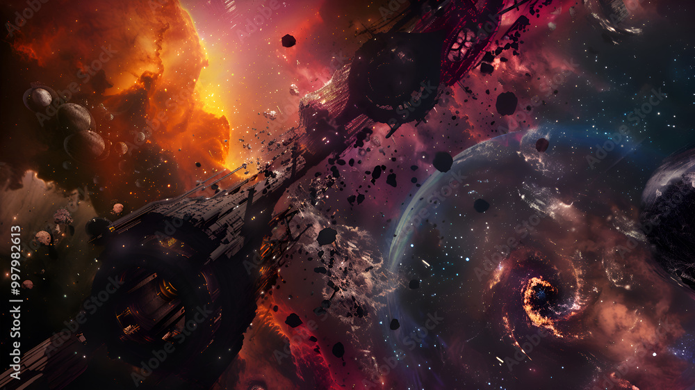 Стоковая иллюстрация «Space Battle Map for Sci-Fi DnD, Top-Down ...