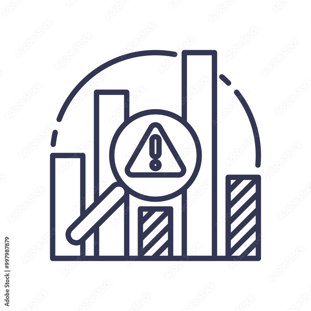 Magnifying glass over bar chart with warning sign, symbolizing risk ...