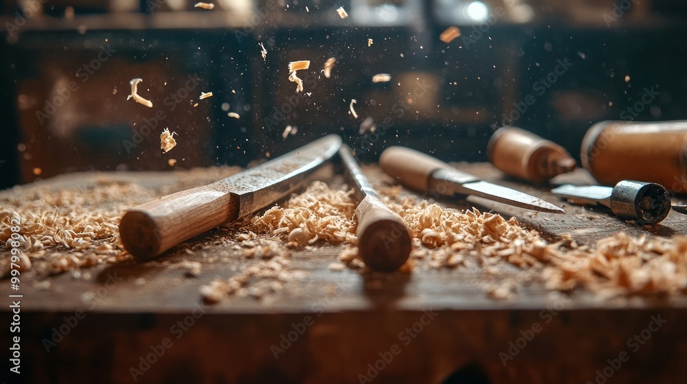 Use wood shavings as a chisel. Hand tools used by a carpenter and ...