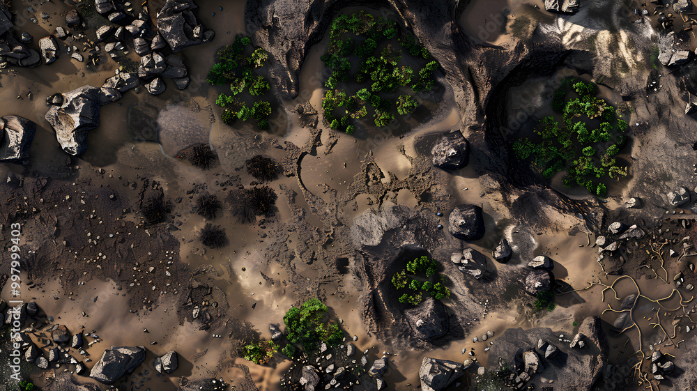 Mountainous Terrain Battle Map for Sci-Fi DnD, Top-Down Tabletop Role ...
