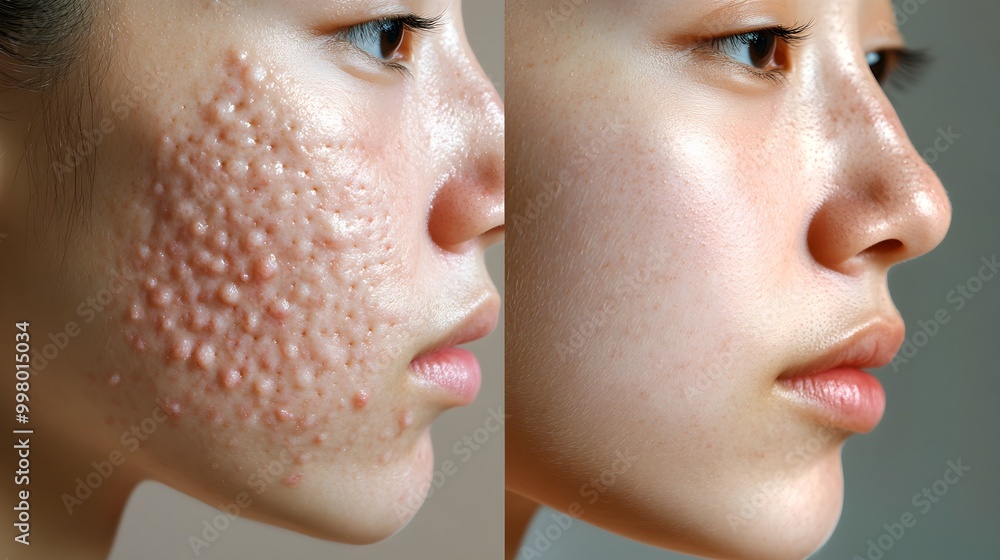 Clear transformation of skin from severe acne to smooth, blemish-free ...