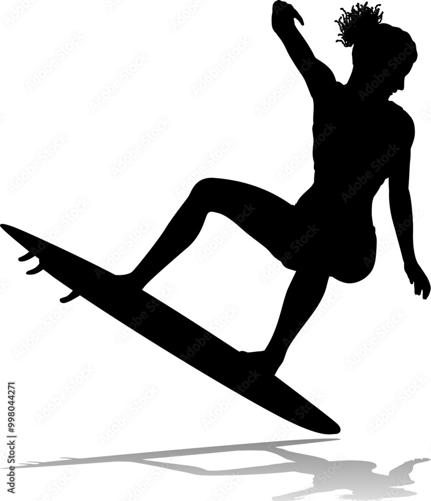 Surfer surfboard boarding female surfer surfing silhouette outline ...