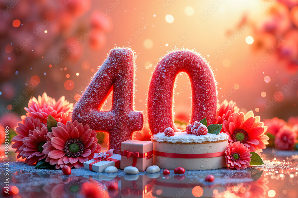 40th birthday card. Vibrant celebration of a 40th birthday, with the ...