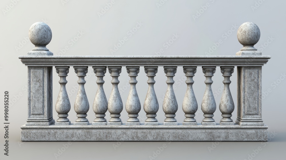 Balustrade elements in 3D: stone pillars, columns, balusters, handrails ...