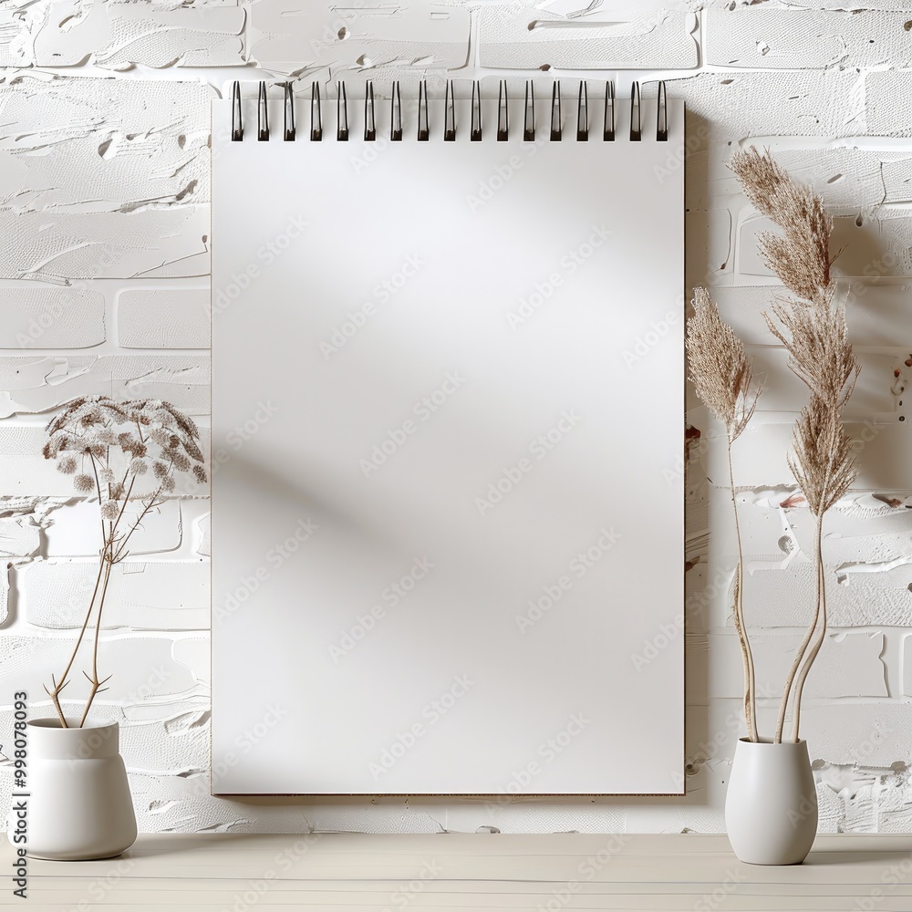 A4-sized drawing pad with spiral binding at the top, without print and ...