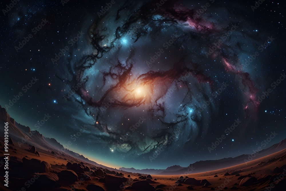 360 degree equirectangular projection space background with nebula and ...