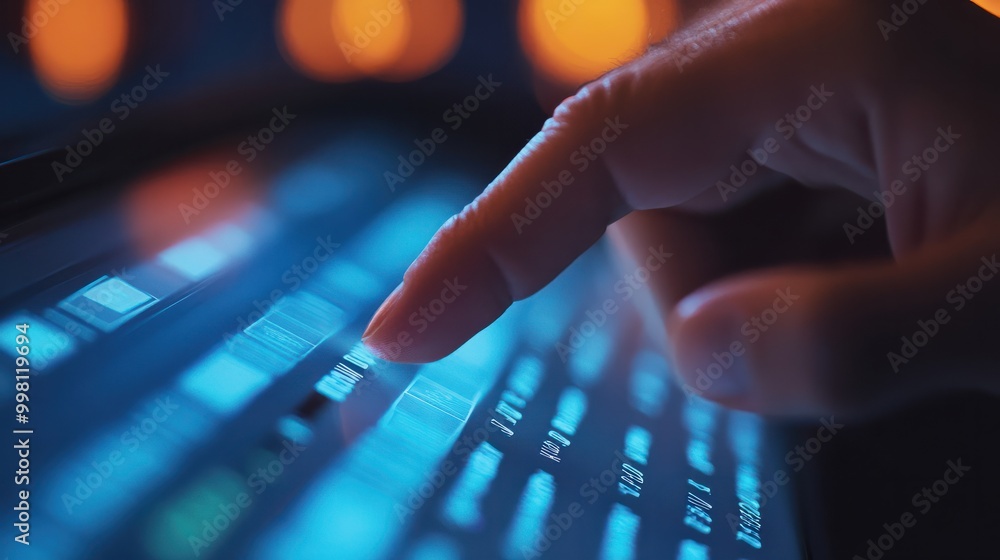 Finger hovering over a list of candidates on a touch-screen voting ...