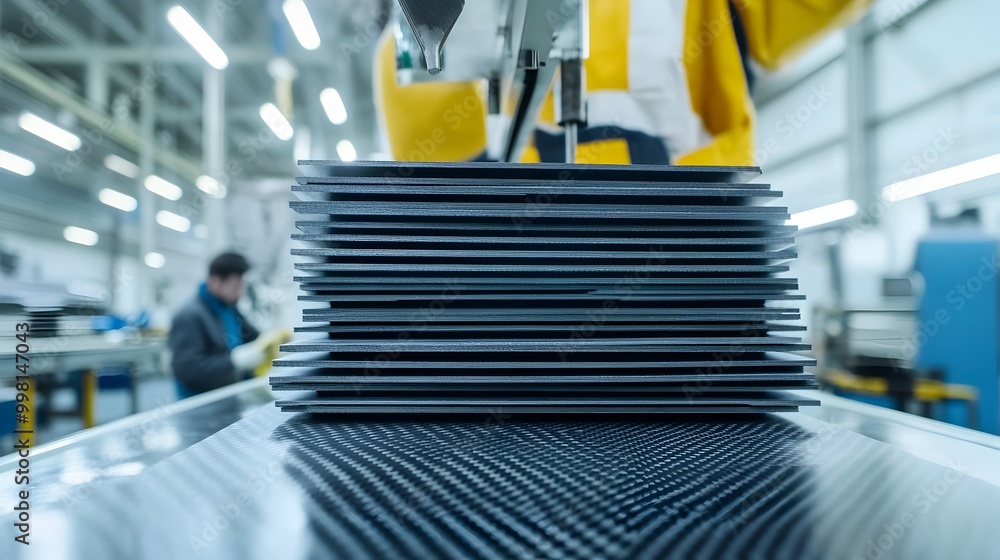 Close up detailed view of carbon fiber layers being stacked and ...