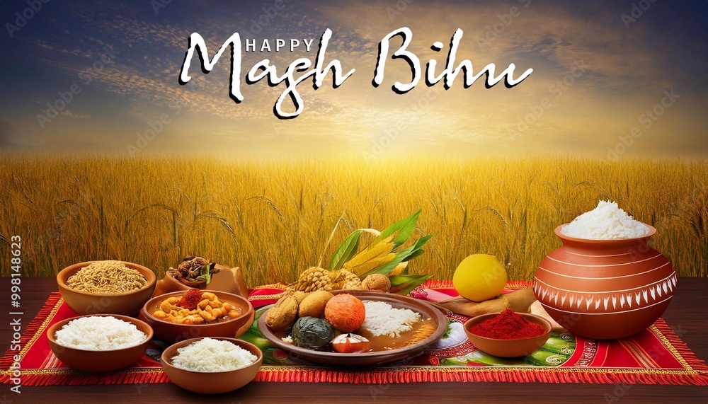 Happy Magh Bihu Festival Poster Design Stock Illustration | Adobe Stock