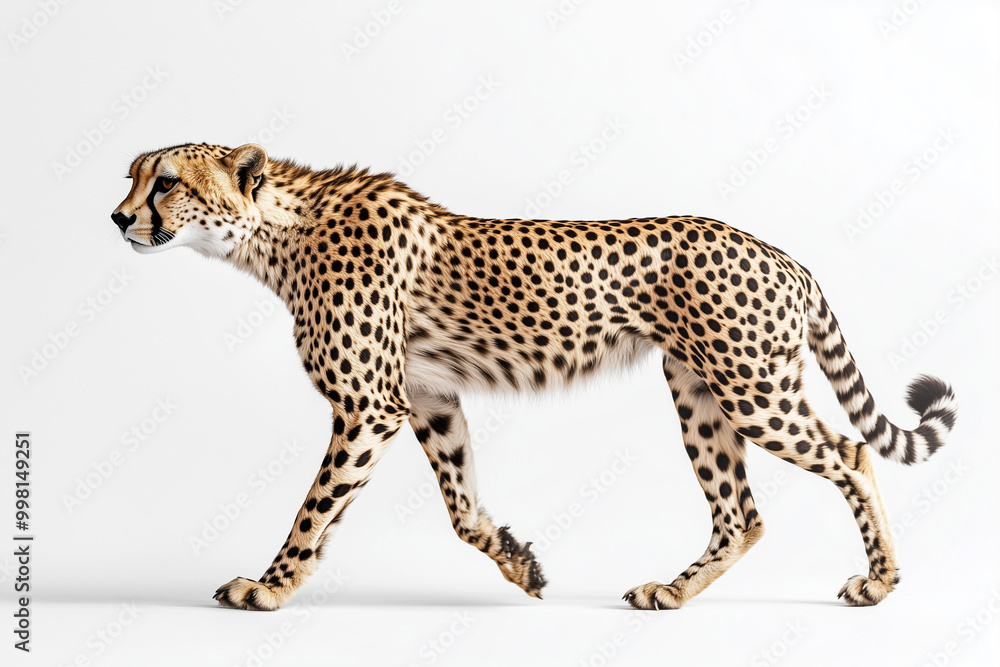 Cheetah Walking Gracefully in Full-Body Profile A cheetah captured mid ...