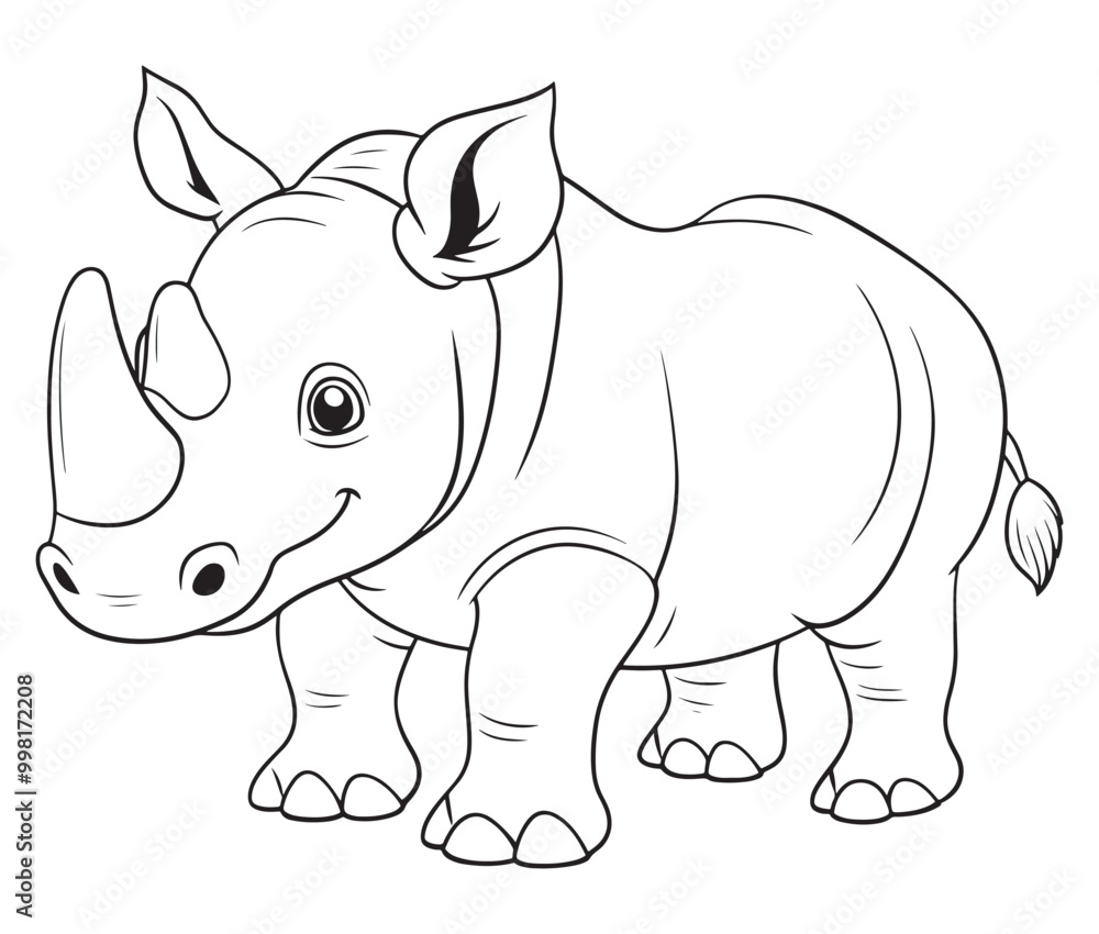 Rhino cartoon coloring page, Outline rhino, Silhouette line art rhino ...