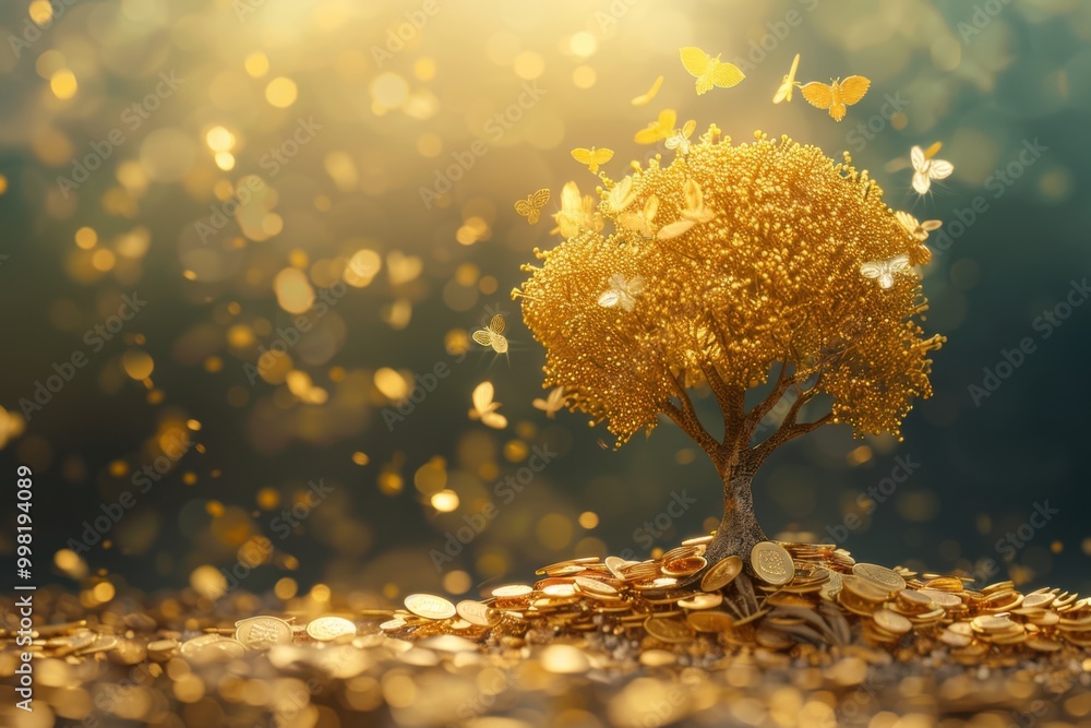 Golden Money Tree Symbolizing Financial Growth and Wealth Building for ...