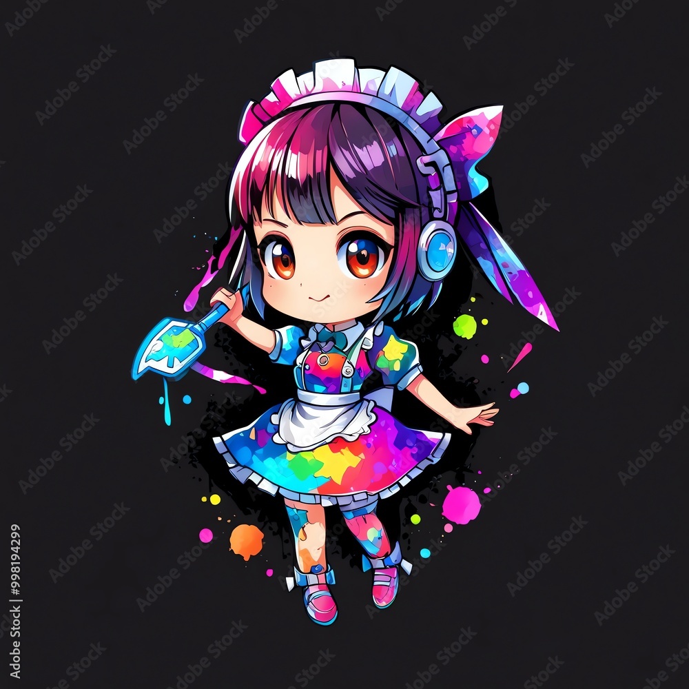 Cute anime girl with paint splatter Stock Illustration | Adobe Stock