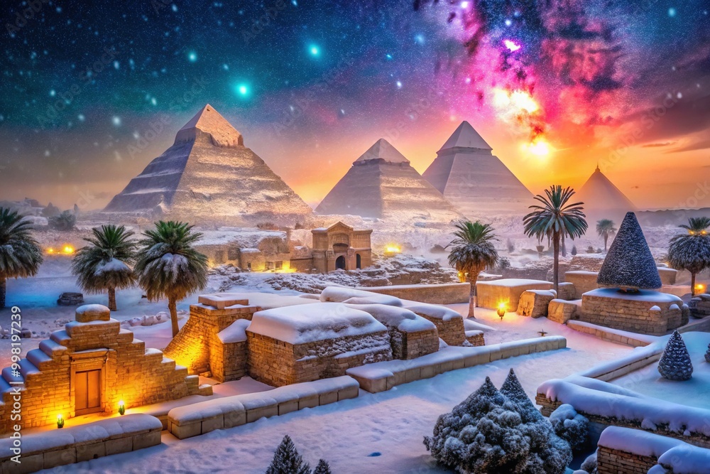 Unique Scene of Snowfall on Iconic Egyptian Landmarks Amidst a Rare ...