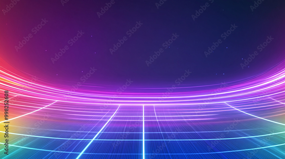Colorful / Rainbow abstract technology background with grid lines ...