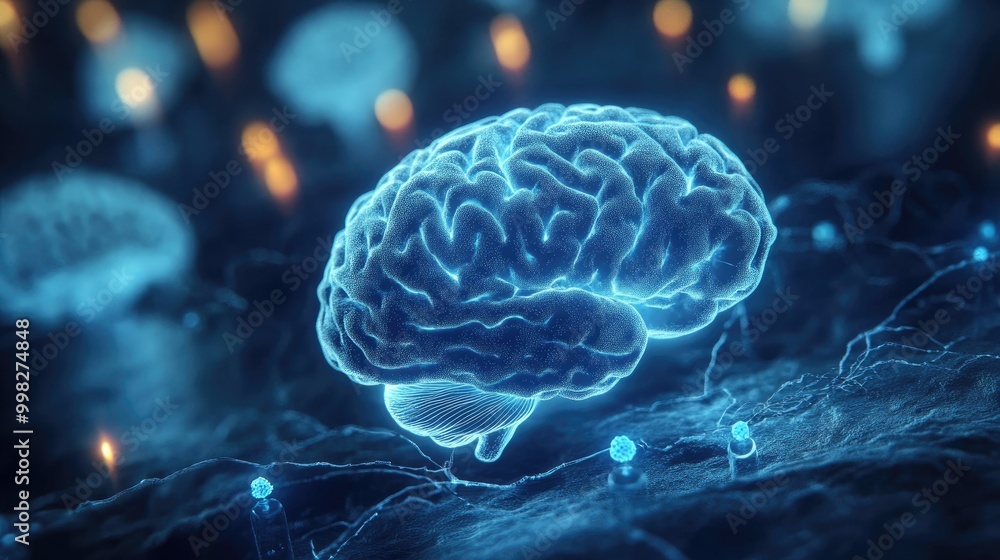 Dopamine detox concept illustrated by a glowing human brain ...