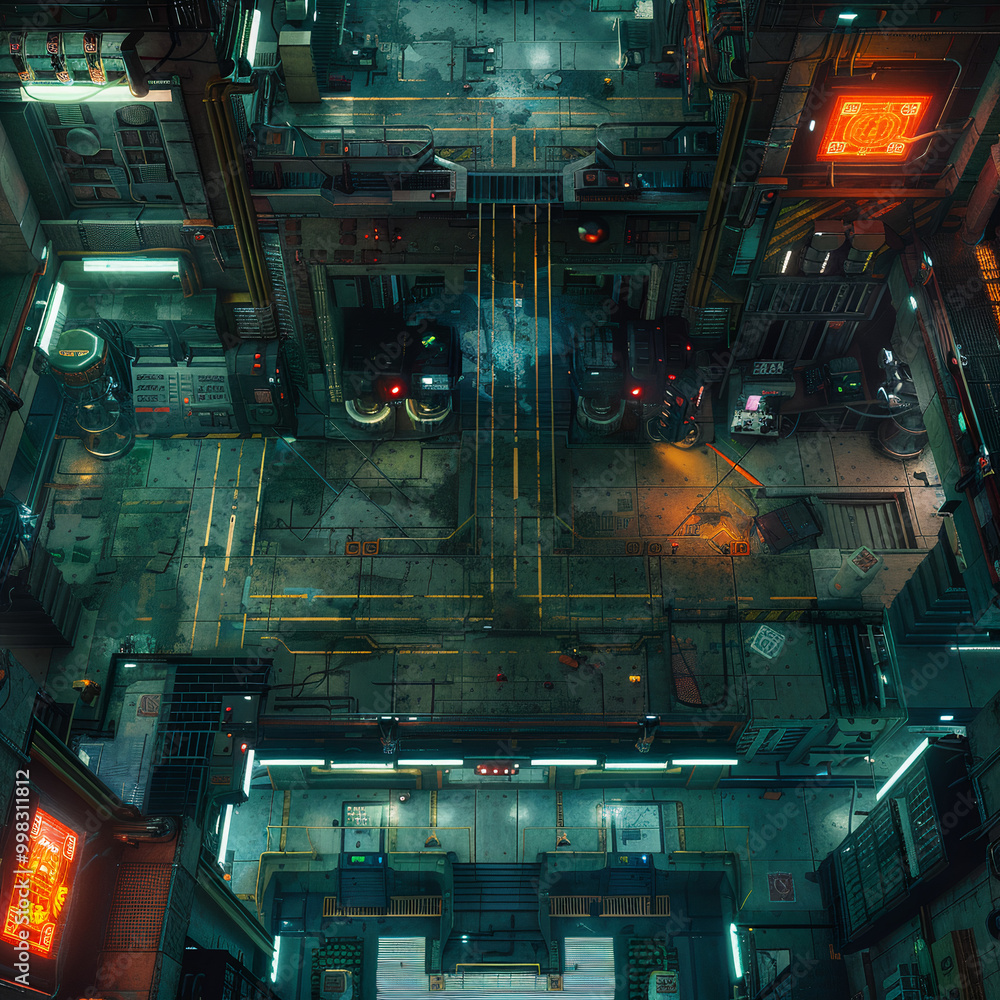 Ilustración de Stock Cyberpunk Battle Map for DnD, Top-Down Tabletop ...