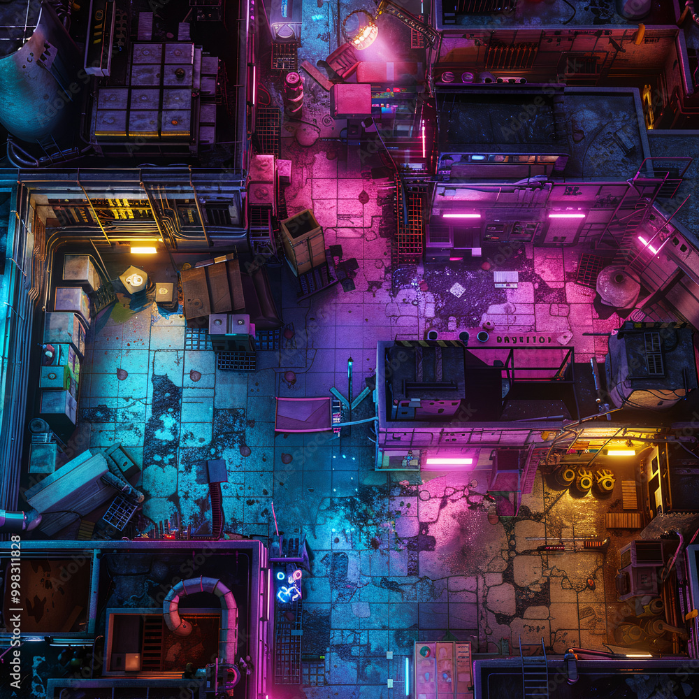 Cyberpunk Battle Map for DnD, Top-Down Tabletop Role-Playing Game Map ...