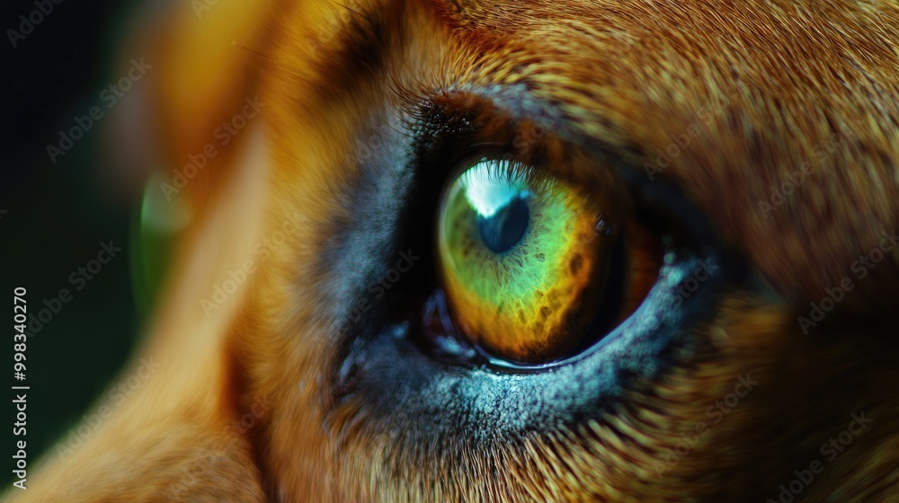 Dog with eye injury showing green fluid from fluorescein dye test used ...