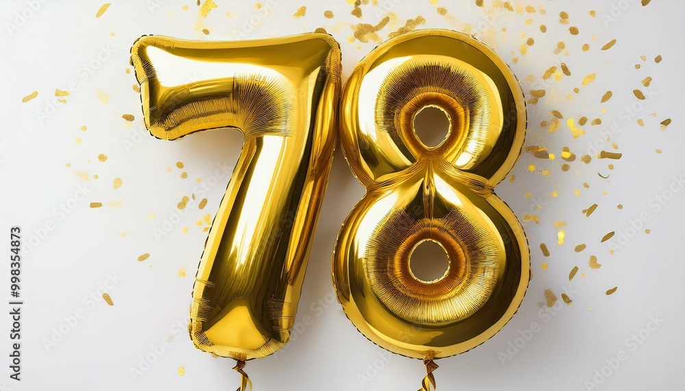 Gold birthday / anniversary balloon, number 78, white background with ...