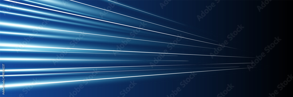 Motion luminous linear trails horizontal banner. High speed bright blue ...